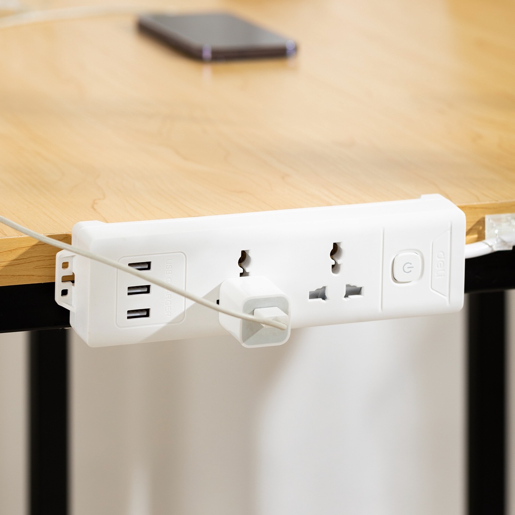 Deli 2M Power Strip Universal Triple Electirc Socket With 3 USB Port ...