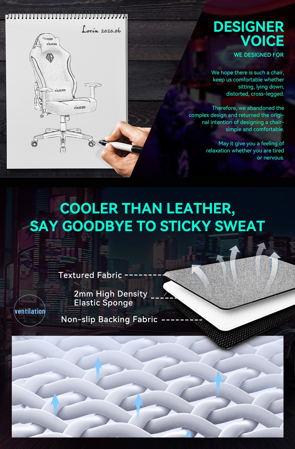 MUSSO 199A Gaming Chair Extra Large Size High-Back Fabric Office Chair ...