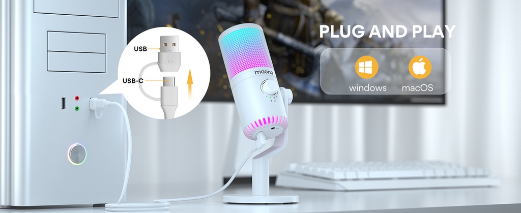 Maono DM30/DGM20 USB Gaming Microphone RGB MIic USB Condenser Mic with ...