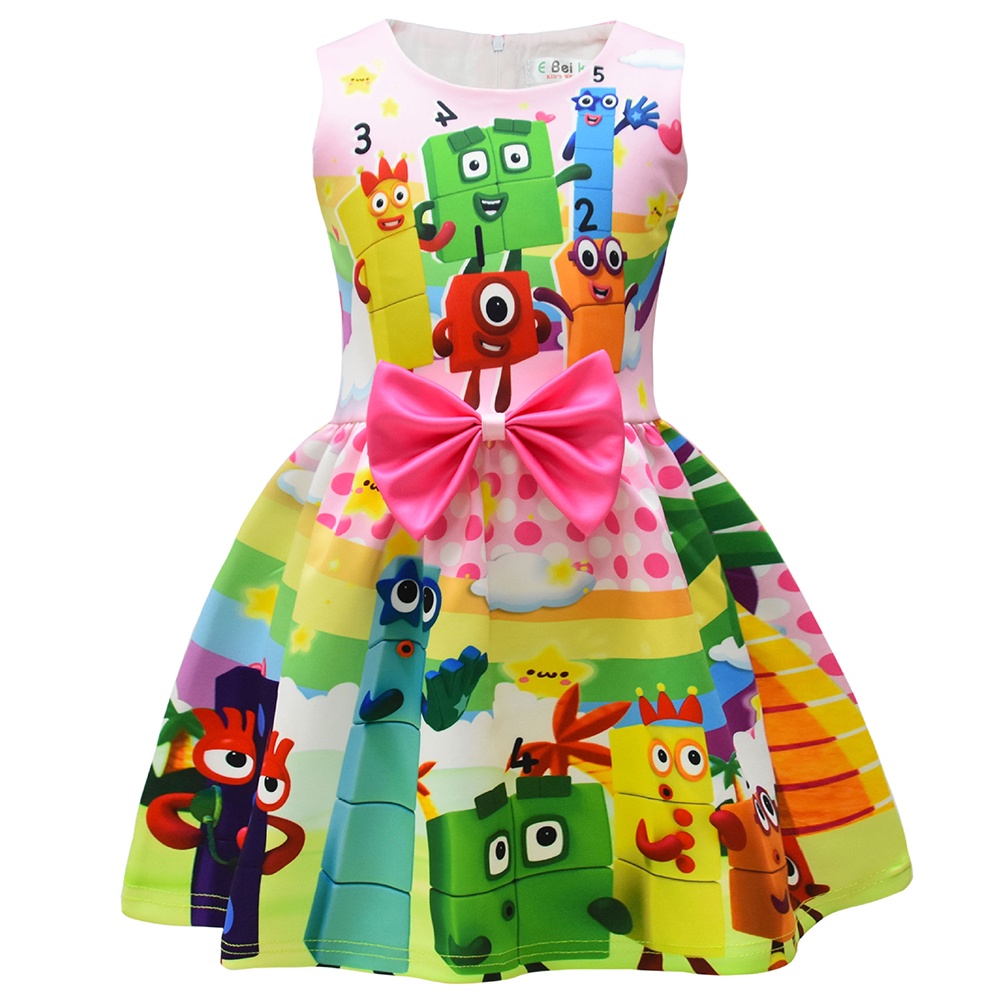 NumberBlocks Children's Dresses Cotton Summer Girls Pink Bowknot Party ...