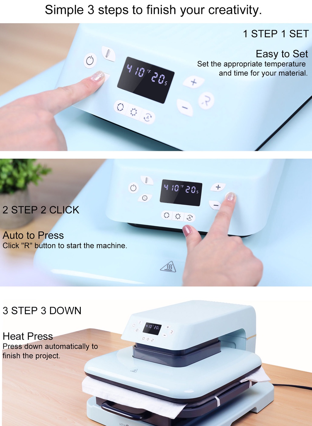 HTVRONT 220V Auto Heat Press Machine 15"X15"/38cm X 38cm Automatic Hot Iron Garment Pressure ...
