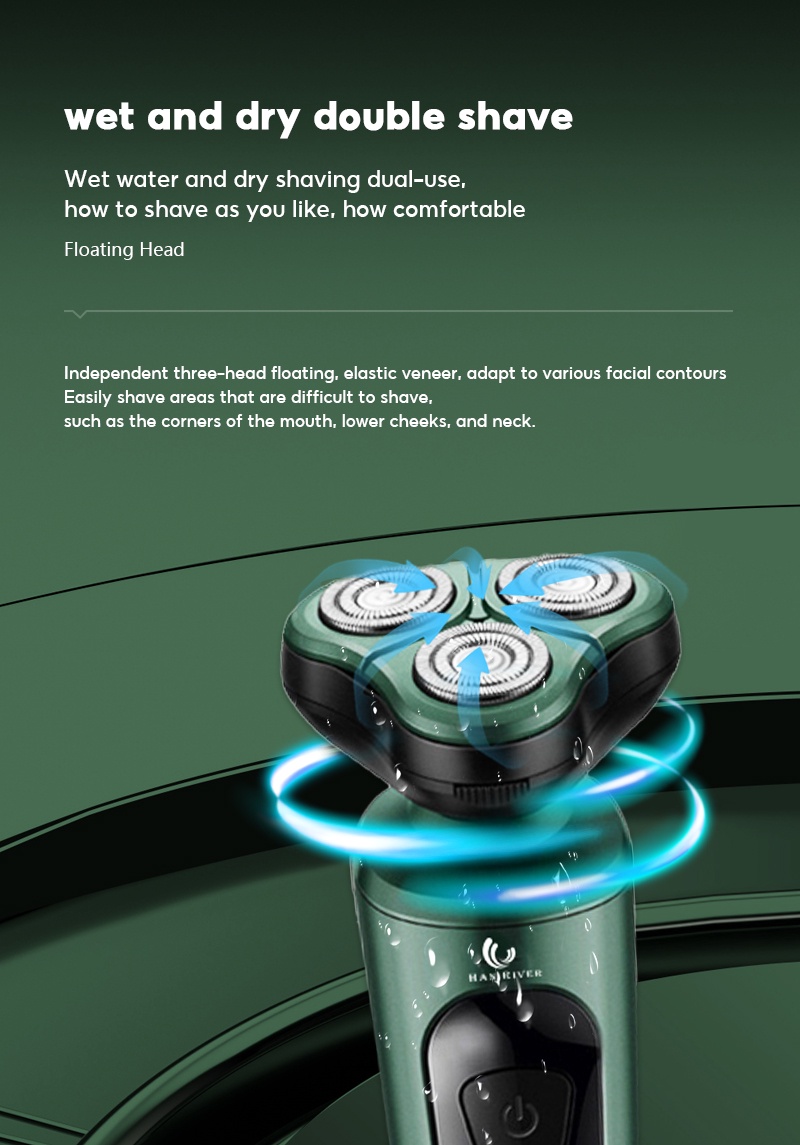 HAN RIVER Shaver 3D Float Razor USB Rechargeable Shaver For Man Green ...