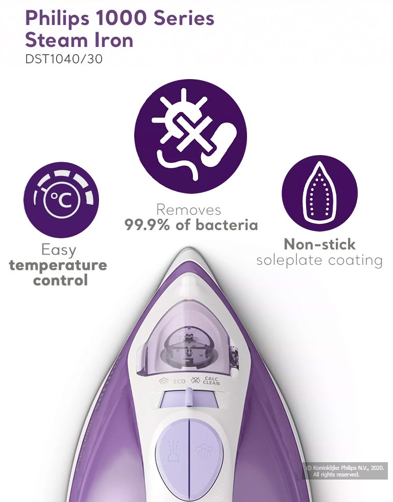 PHILIPS Steam Iron DST1040/30 2000W Non Stick Soleplate Calc Clean ...