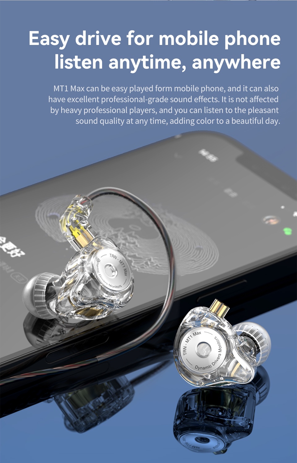 Trn Mt1 Max Gaming Earphones With Microphone Hi-Res Sound Iem In-Ear ...