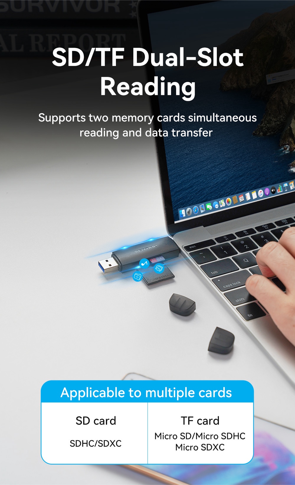 Vention USB 3.0 2 In 1 Card Reader Sd/Tf Dual Cards Supported Easy Read ...