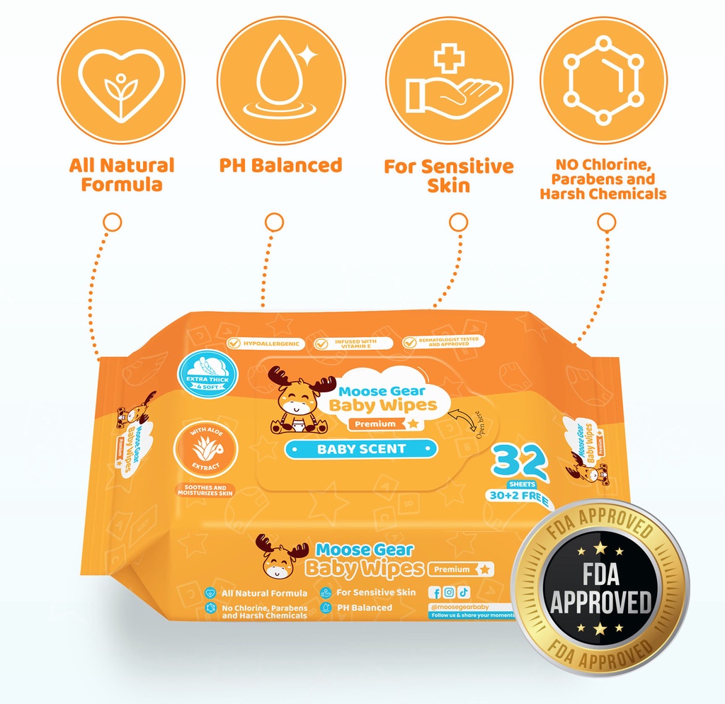 Moose Gear Baby Wipes Premium Baby Scent 192sheets 6PACKS w/ Vitamin E ...