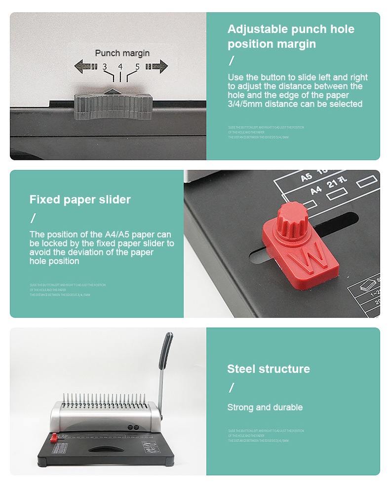 Ring / Comb Binding Machine A4/A3 Size Binding Machine Office 21 Hole Comb Binding Machine ...