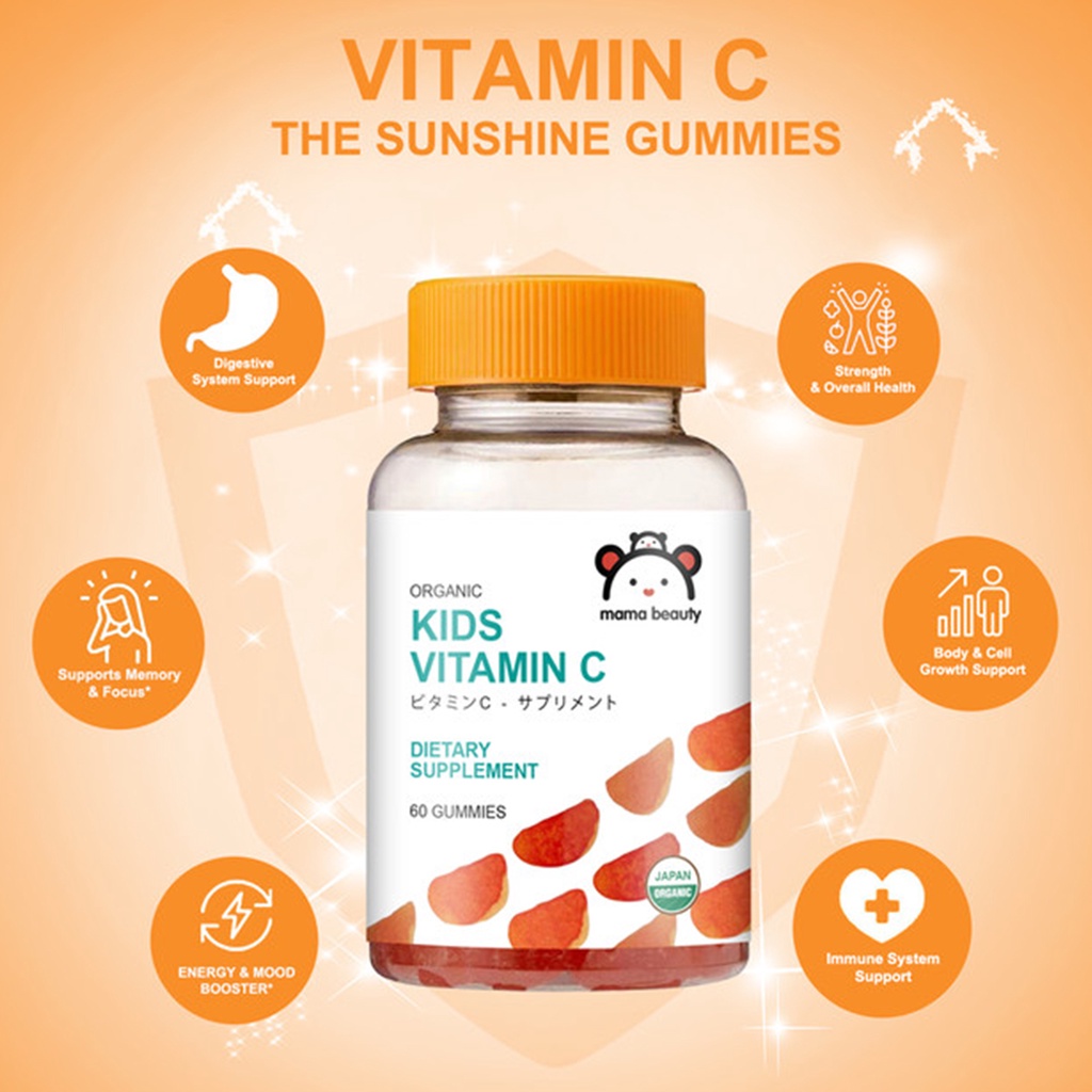 MAMA BEAUTY Vitamin C Kids Gummies Supplement Immunity Natural Vegan ...
