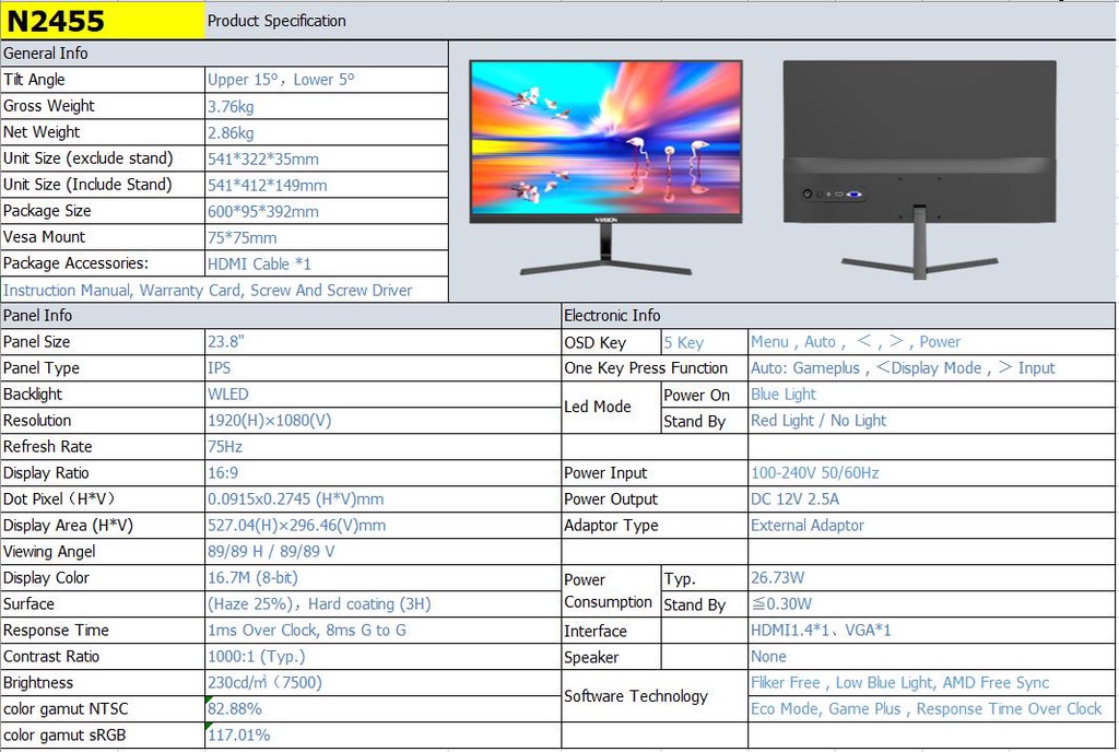 Nvision N2455 / 2488 75Hz FHD Flicker Free IPS Panel 24 inch Monitor ...
