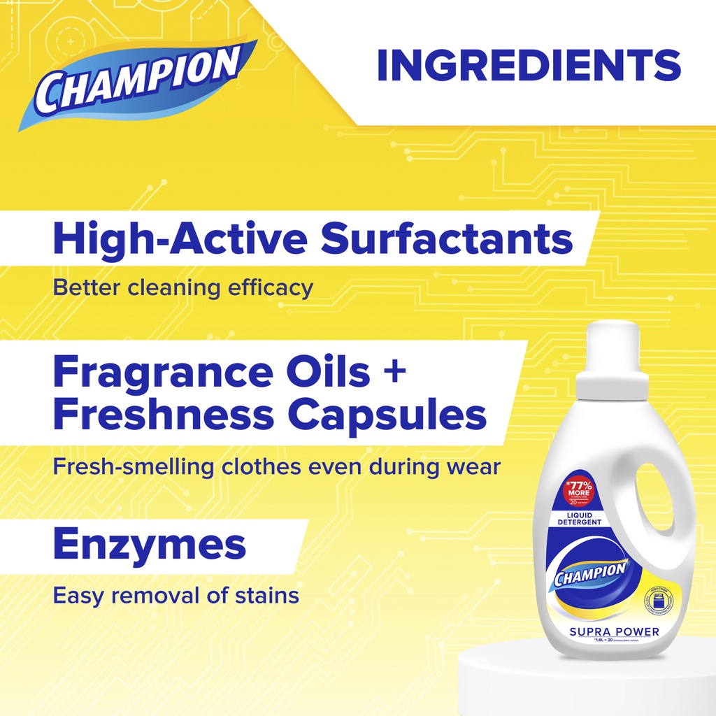 Champion Liquid Detergent High Foam Top Load 4x1L SUP with 1L SUP ...