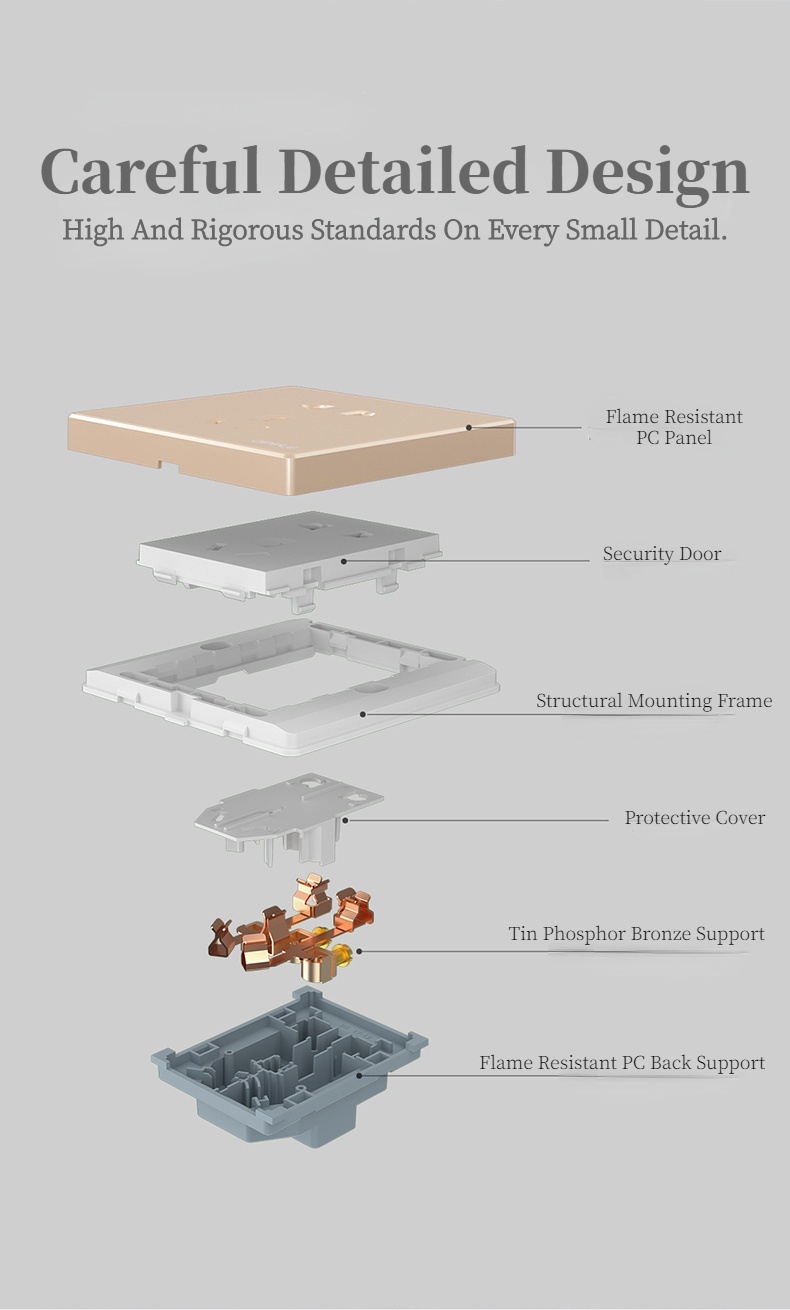 OPPLE Safety Wall Switch 3 Way 1 2 3 4 Gang Push On/Off Fireproof Gold ...