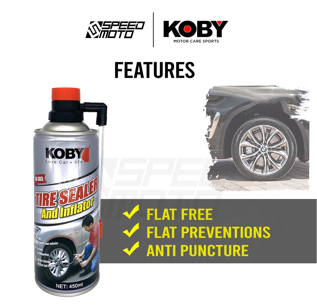 KOBY TIRE SEALER AND INFLATOR 450ML/600ML FOR MOTORCYCLE/CAR | Shopee ...