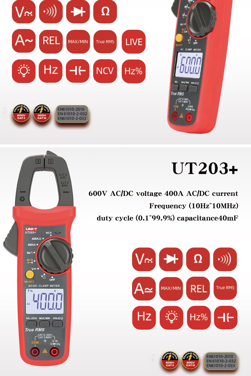 【Ready Stock】UNI-T Digital Clamp Meter UT201+/UT202+/UT203+/UT204 Plus ...