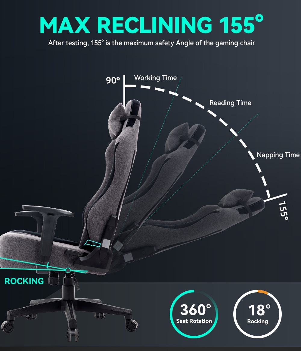 MUSSO 199A Gaming Chair Extra Large Size High-Back Fabric Office Chair ...