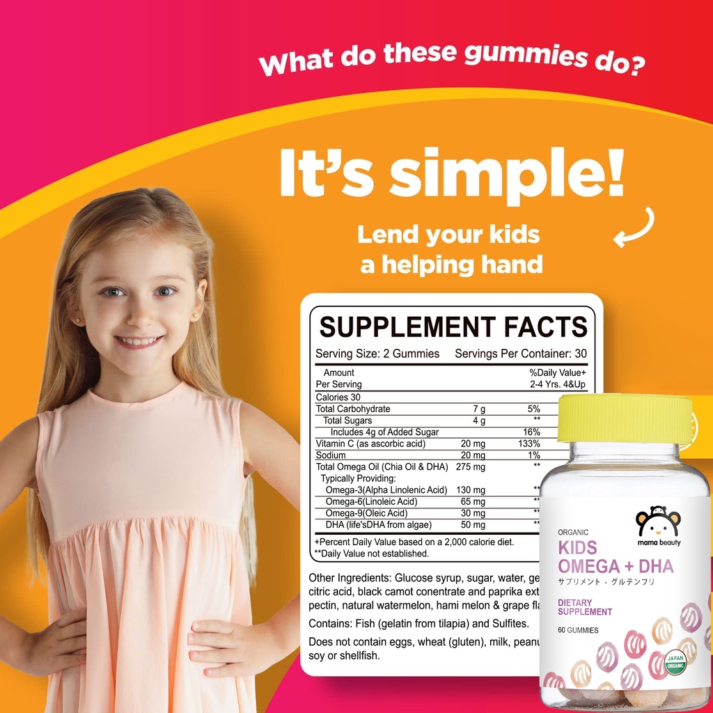 MAMA BEAUTY Kids Gummies OMEGA + DHA, Bone Health, Multivitamin ...