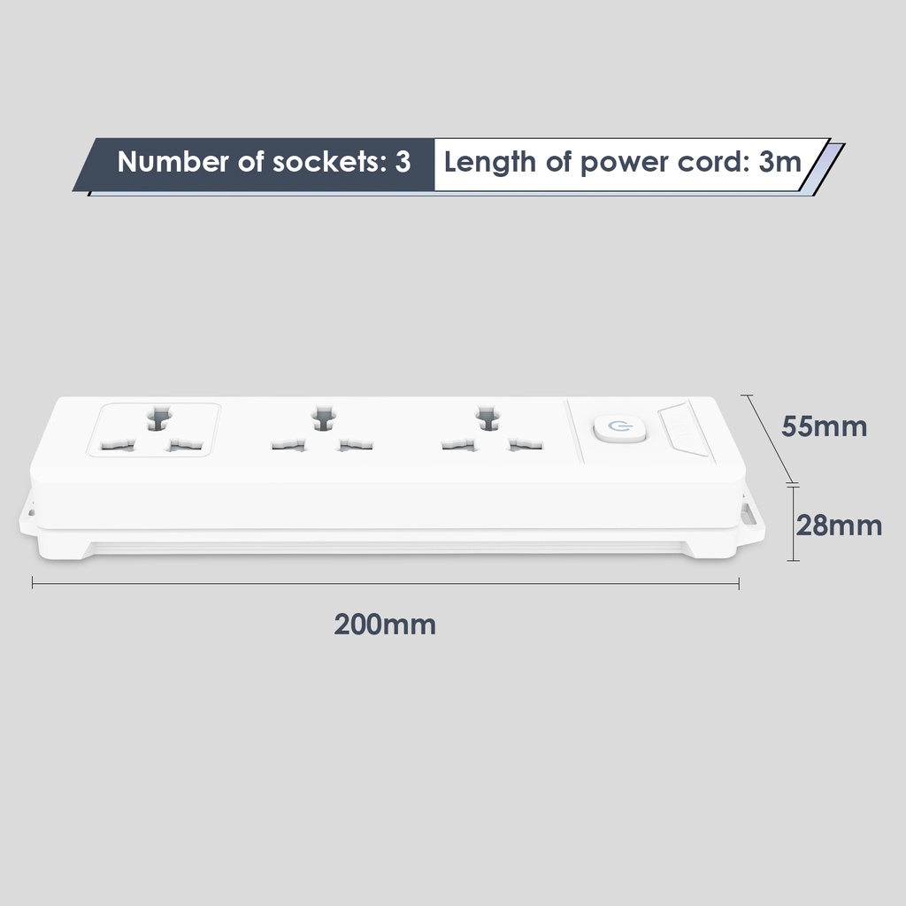 Deli 3M Electric Sockets Universal Hole Power Socket Extension Wire ...