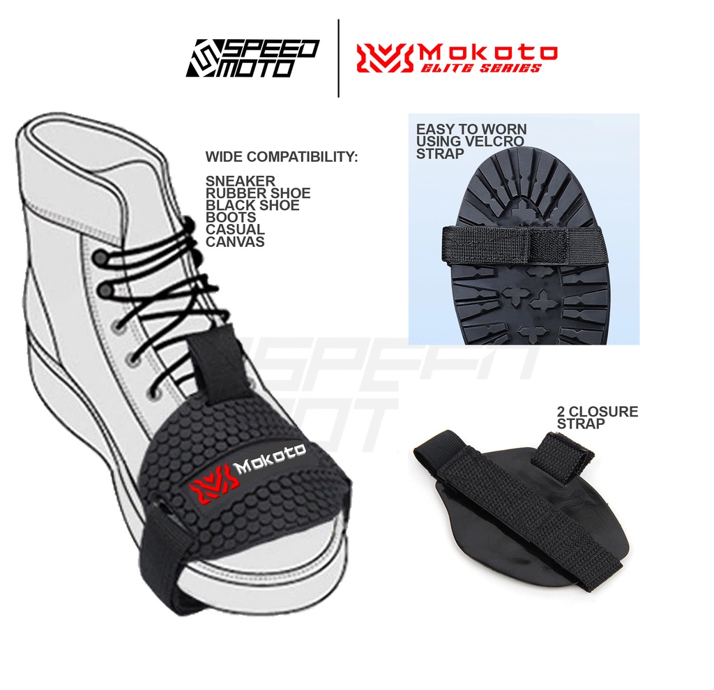 MOKOTO SHOE COVER SHIFTER W/LOGO / MOTORCYCLE GEAR SHIFT PAD ADJUSTABLE ...