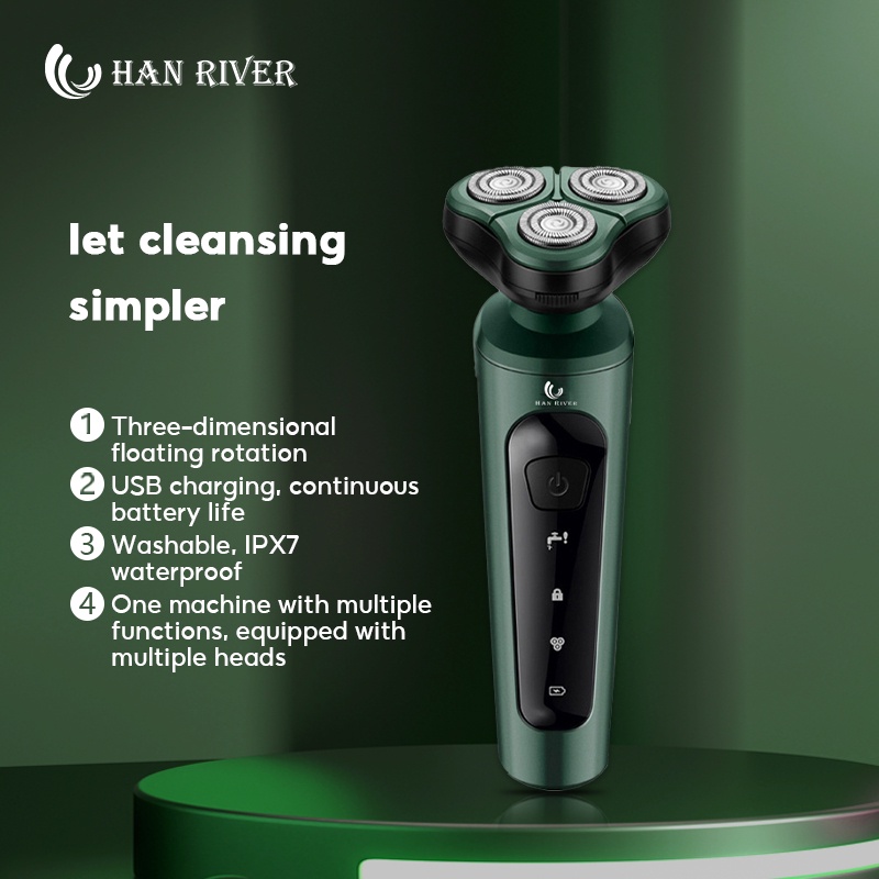 HAN RIVER Shaver 3D Float Razor USB Rechargeable Shaver For Man Green ...