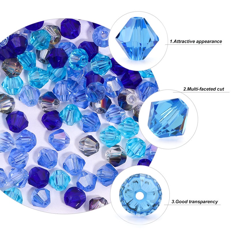 100Pcs 4MM Glass Bicone Shaped Beads Faceted Crystal Beads for for ...