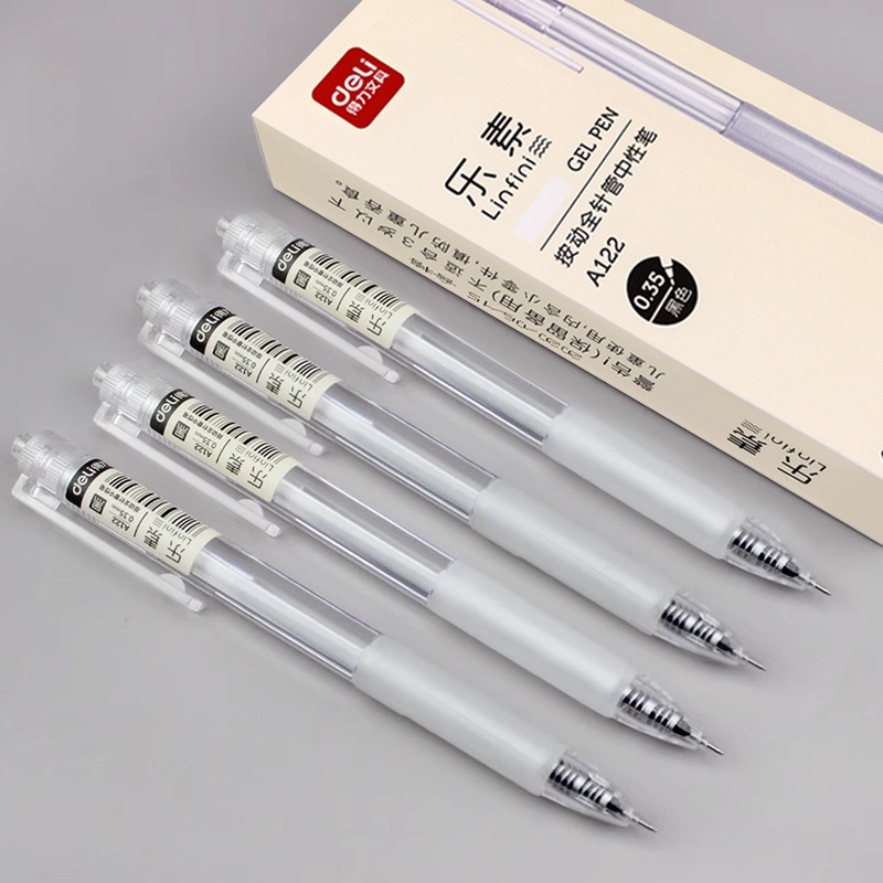 Deli A122 Press Gel Pen 0.35mm Black Student Writing Pens Stationery ...