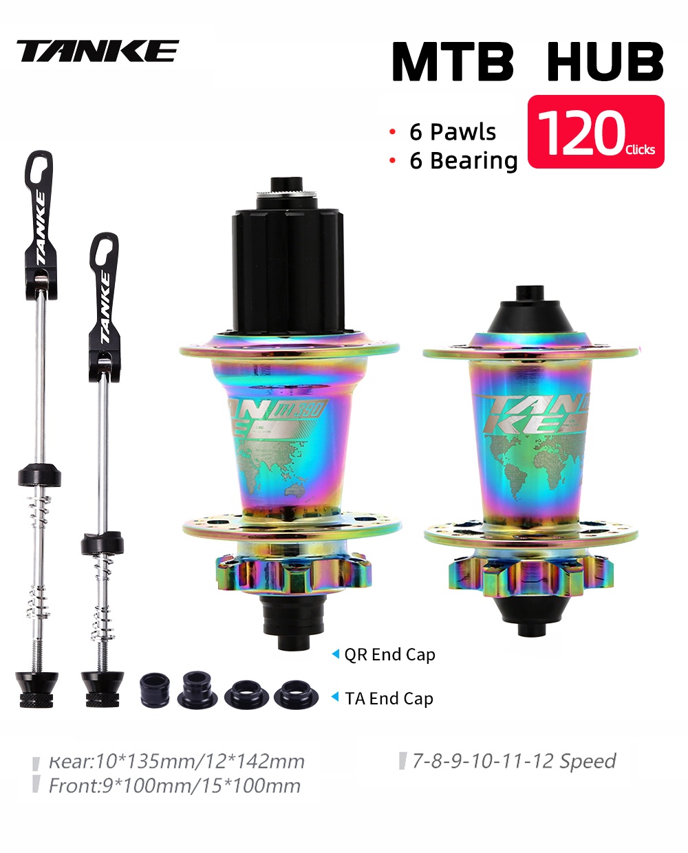 TANKE MTB Hub 6Paw 120 Sound 4 Bearing 28 32 36 Holes Quick Release ...