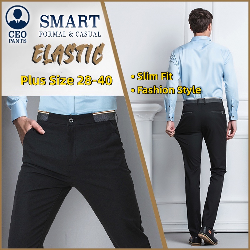 【Local Delivery】Men's Formal Suit Pants Stretchable Slim Fit Business ...