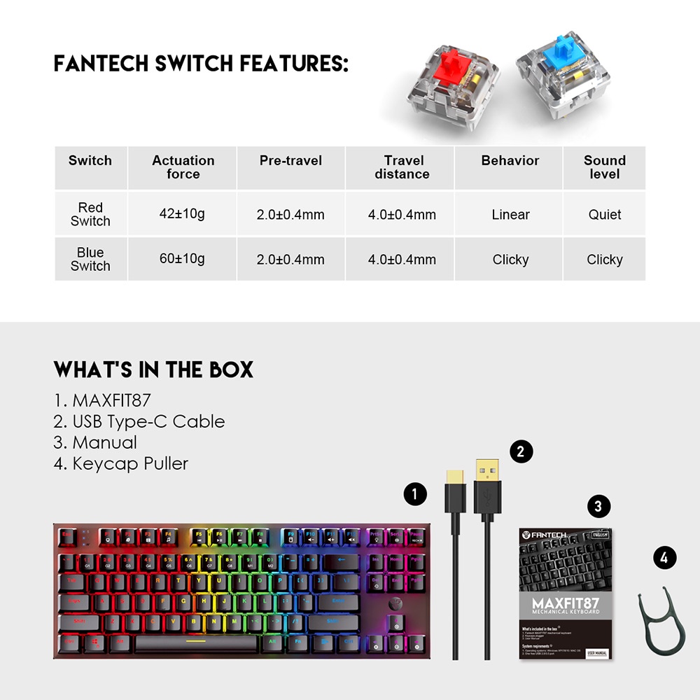 Fantech MAXFIT87 MK856 RGB Mechanical Gaming Keyboard Anti-Ghosting ...