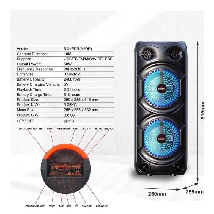 Audiobop Double 8INCH Super Bass Portable Wireless Bluetooth Speaker bk ...