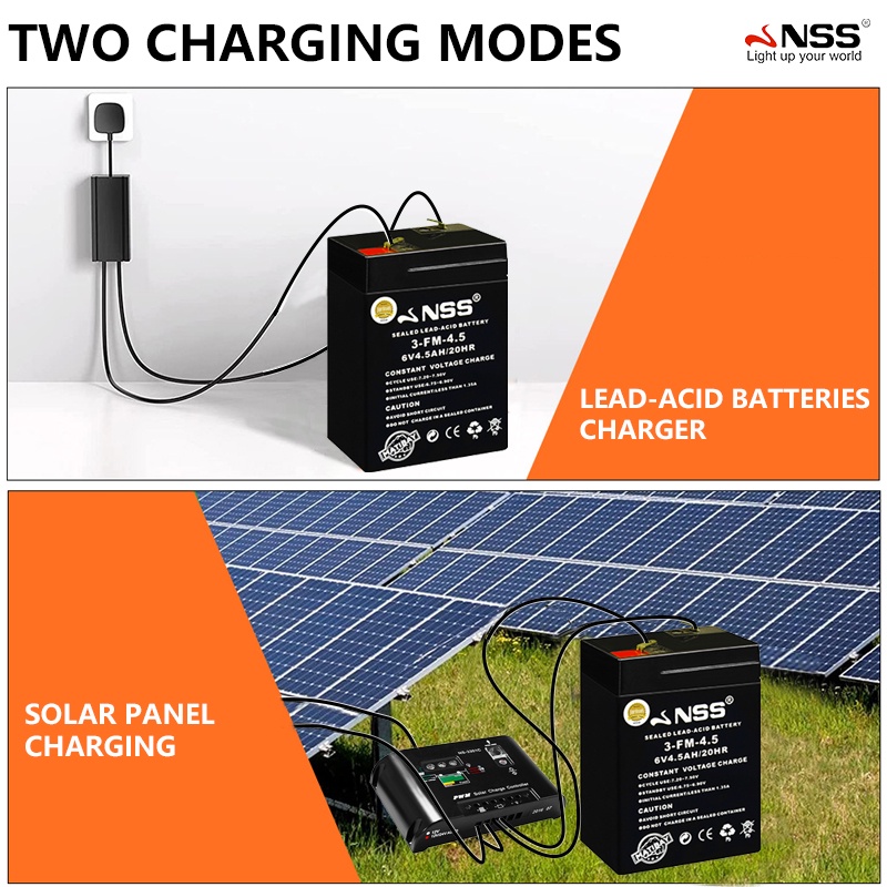 NSS Solar Battery 12V Rechargeable 6v 4.5ah Sealed Lead Acid Outdoor ...