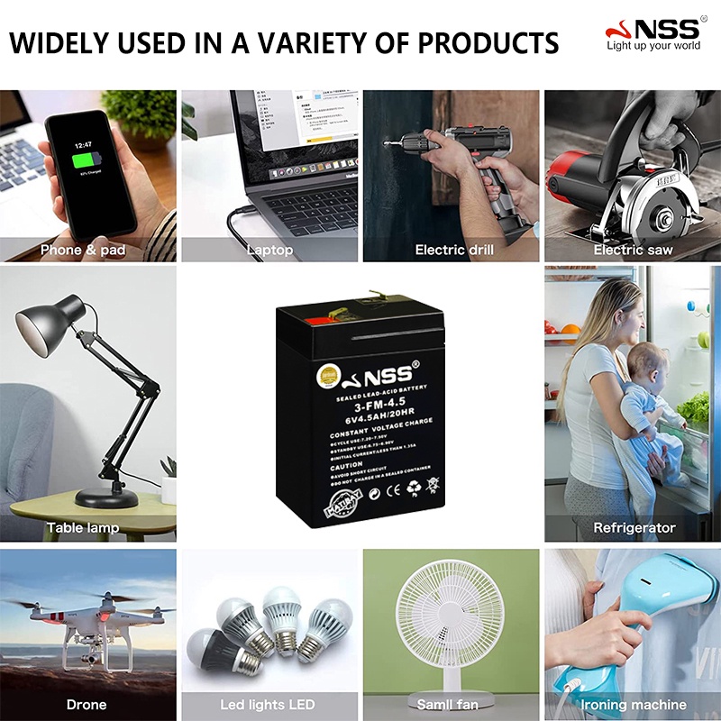 NSS Solar Battery 12V Rechargeable 6v 4.5ah Sealed Lead Acid Outdoor ...