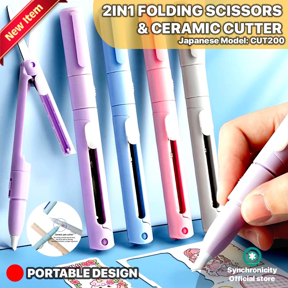 CUT200 Portable Foldable Scissors and Ceramic Cutter Set - 2-in-1 Pen ...