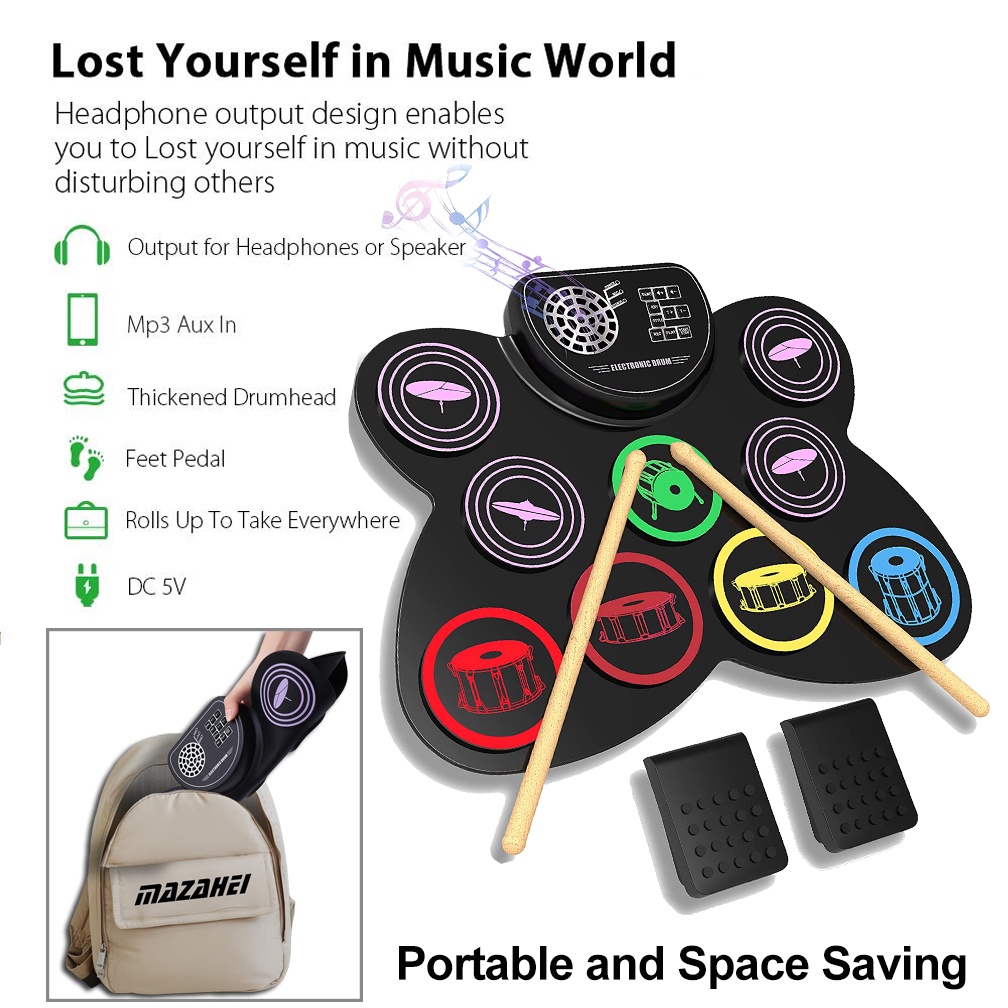 RIXTON Portable Electronic Drum Digital Roll-up Digital Drum Set ...