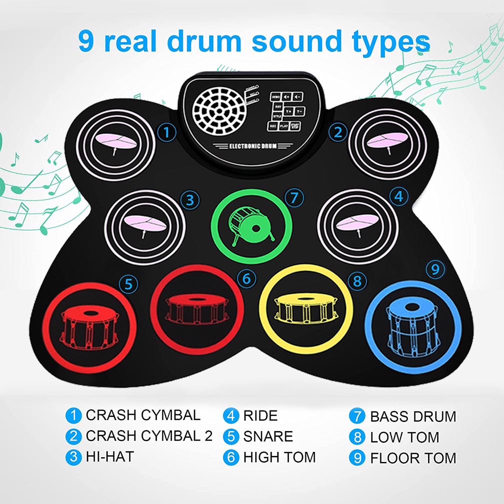 RIXTON Portable Electronic Drum Digital Roll-up Digital Drum Set ...