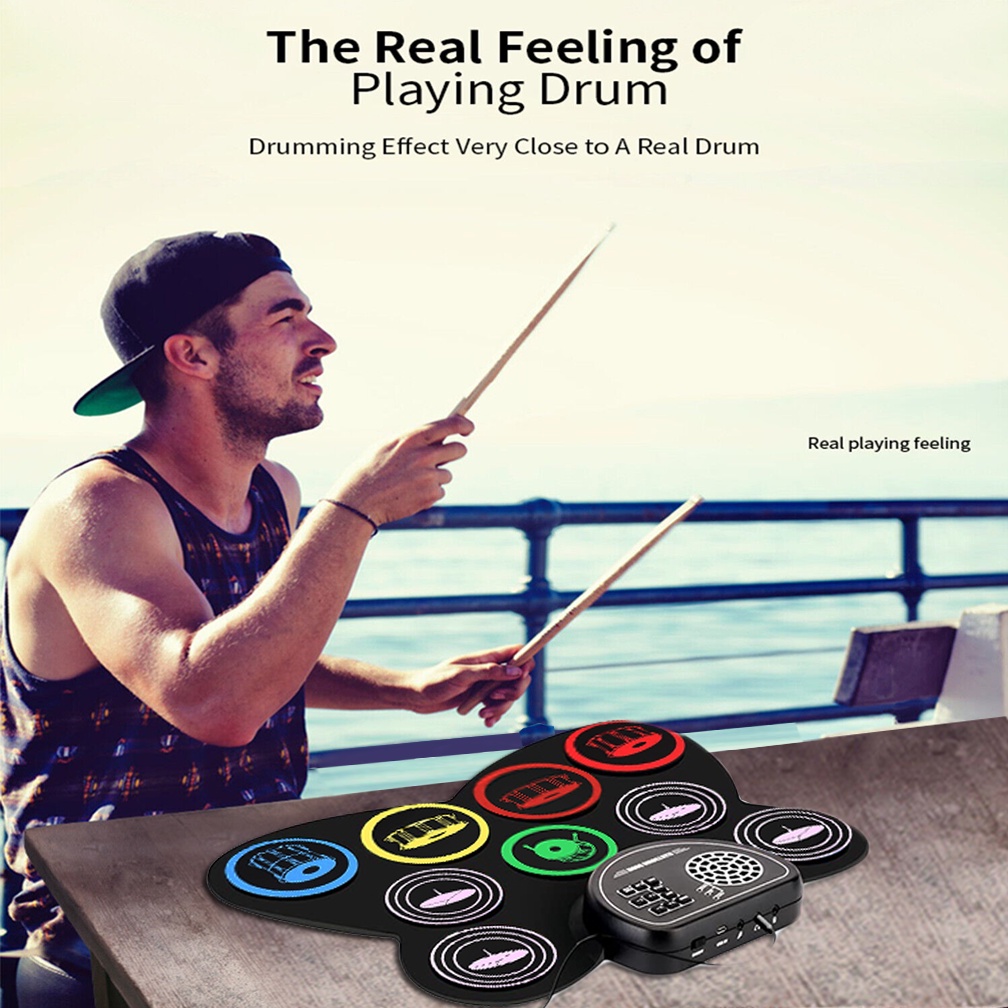 RIXTON Portable Electronic Drum Digital Roll-up Digital Drum Set Silicone Electric Drum Pad Kit ...