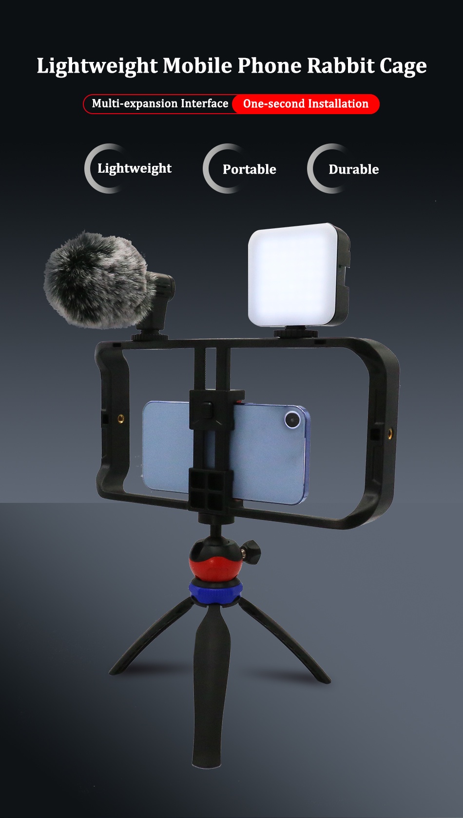 SANYK 4 in 1 Cage Stabilizer Vlogging Live Broadcast LED Selfie Light ...