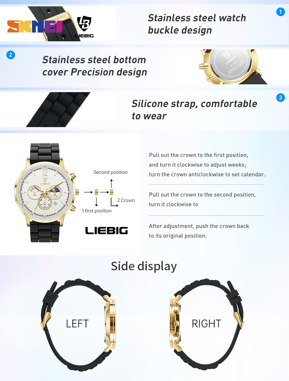 LIEBIG Sun Moon Star Series Ultra Thin Watch Imported Movement Men ...
