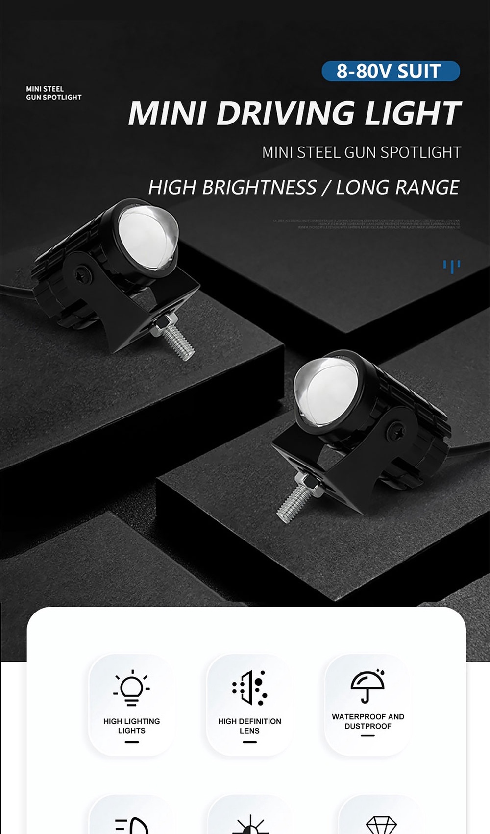 60W Mini Driving Light Set With Bracket Mdl Led Lights For Motorcycle Headlight Work Car White ...