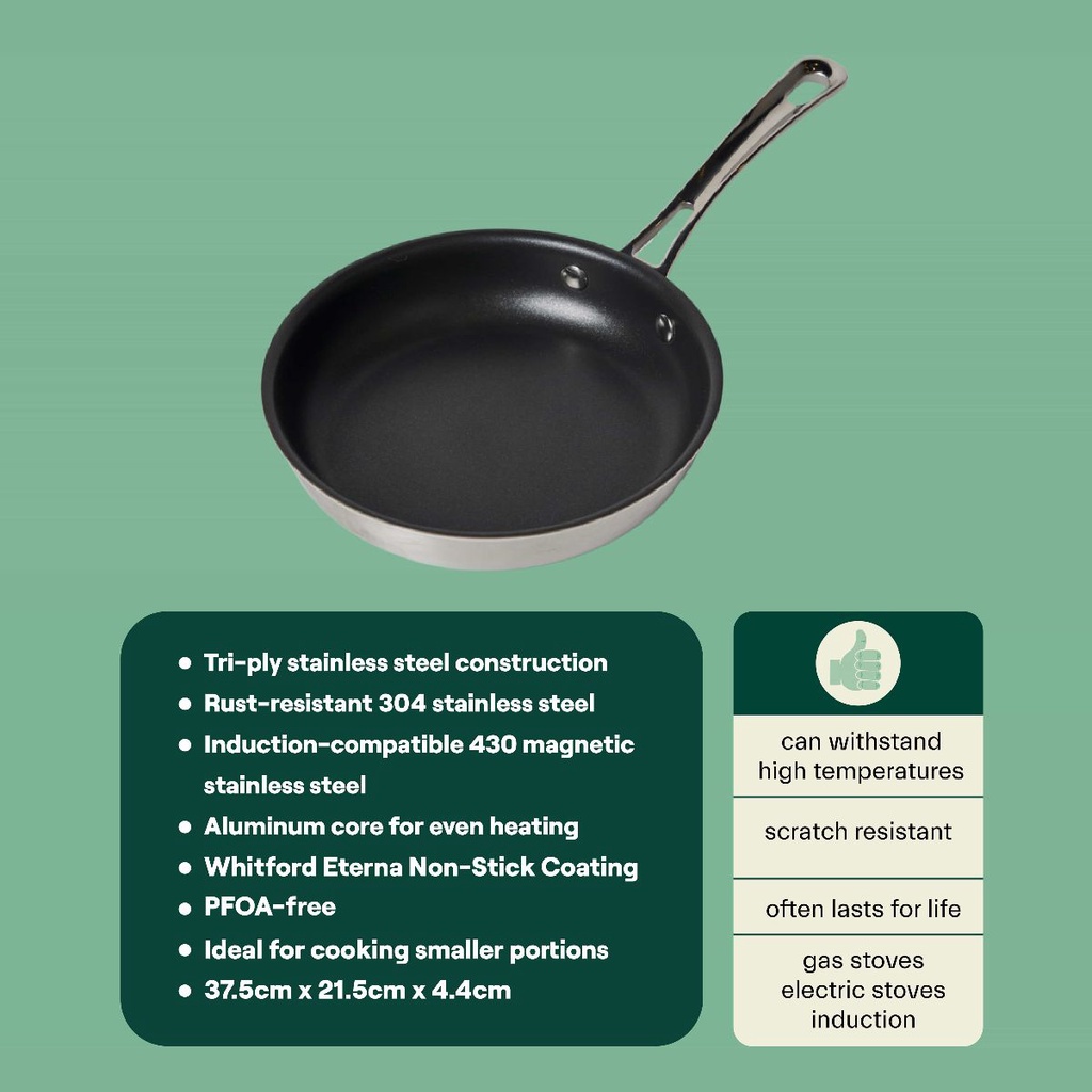 Famco 8" Non-Stick Frying Pan 20cm Tri-Ply Stainless Steel Induction ...
