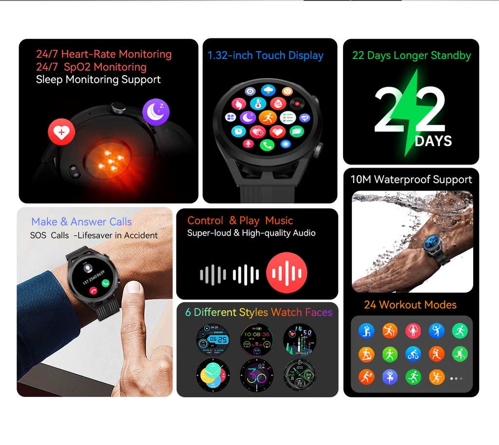 Blackview R8 Pro Bluetooth Calling Fitness Tracker IP68 Waterproof ...