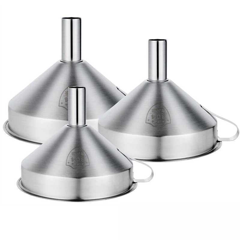 304 Stainless Steel Funnel Kitchen Oil Liquid Funnel Metal Funnel with Detachable Filter Wide ...