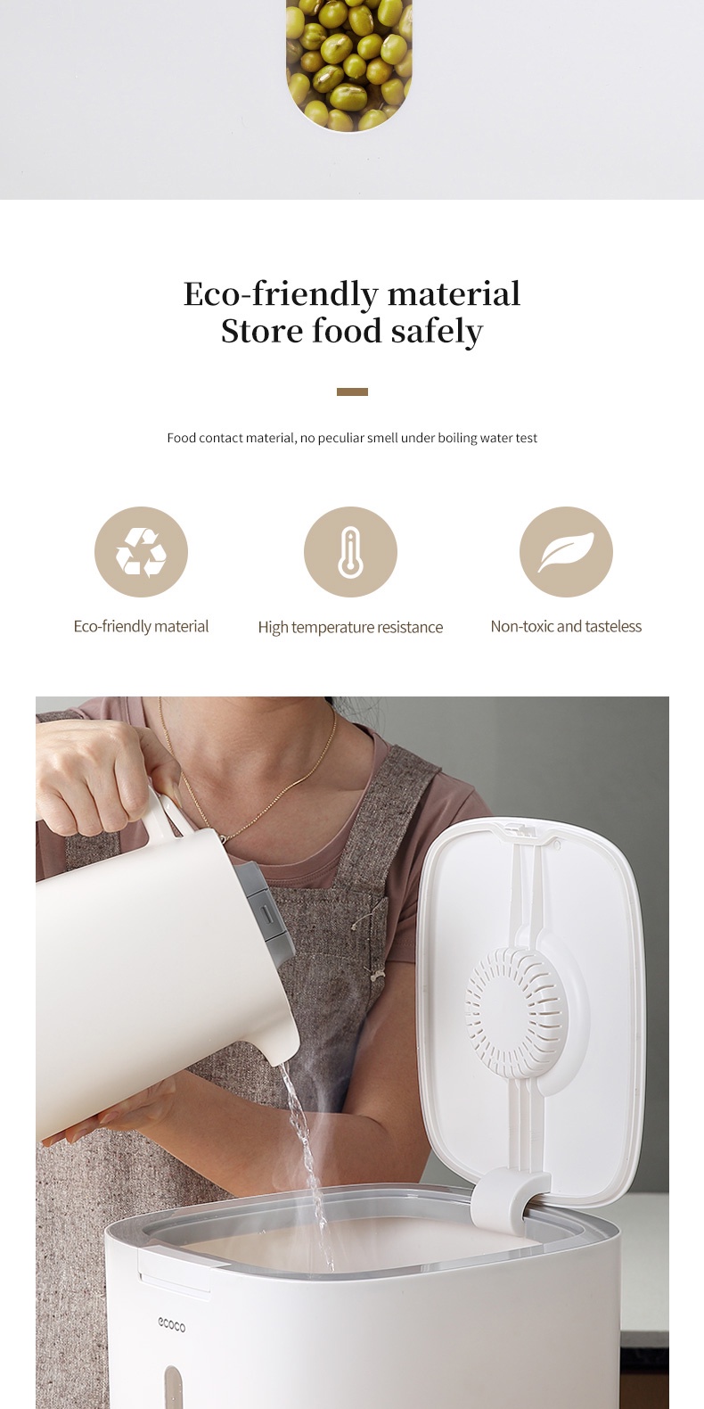 Ecoco Rice Dispenser 5KG 10KG Sealed Rice Storage Box with Measuring ...