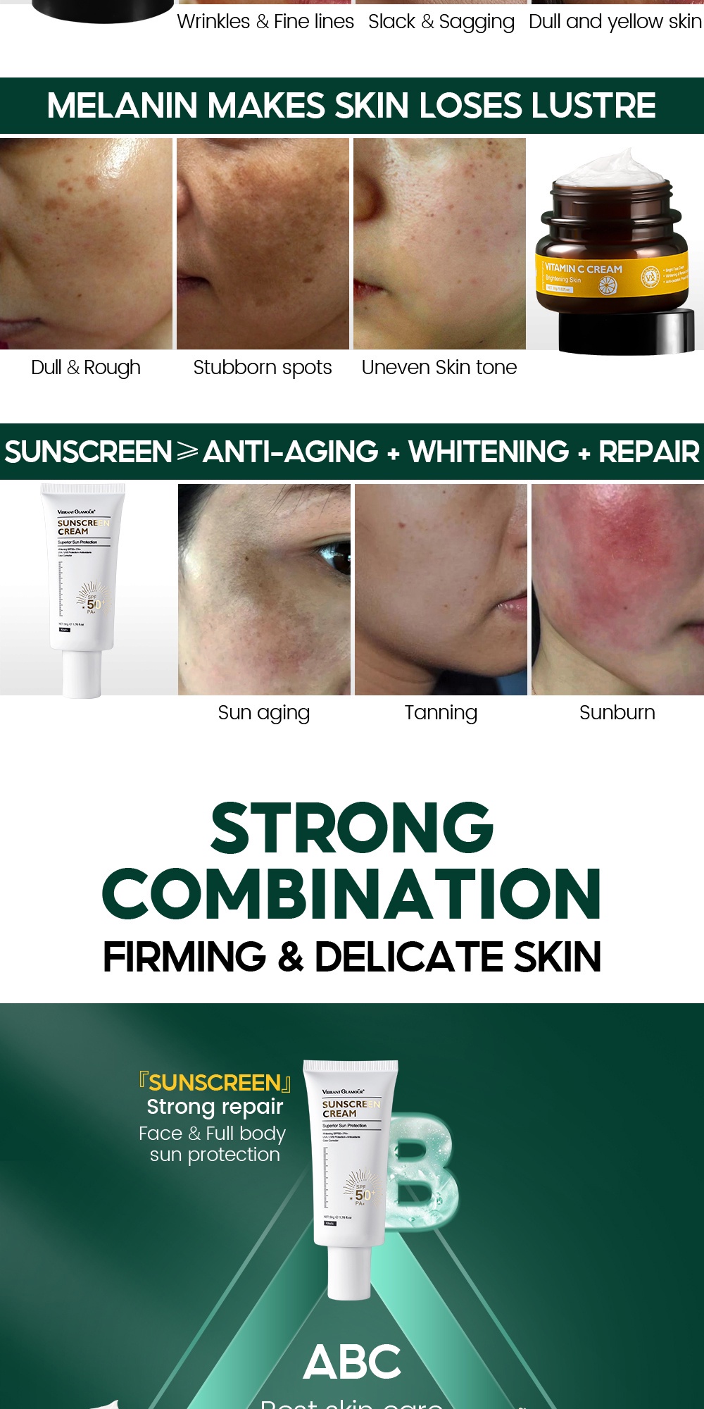 VIBRANT GLAMOUR Anti-aging Sunblock Set Retinol Anti Wrinkle Face Cream ...
