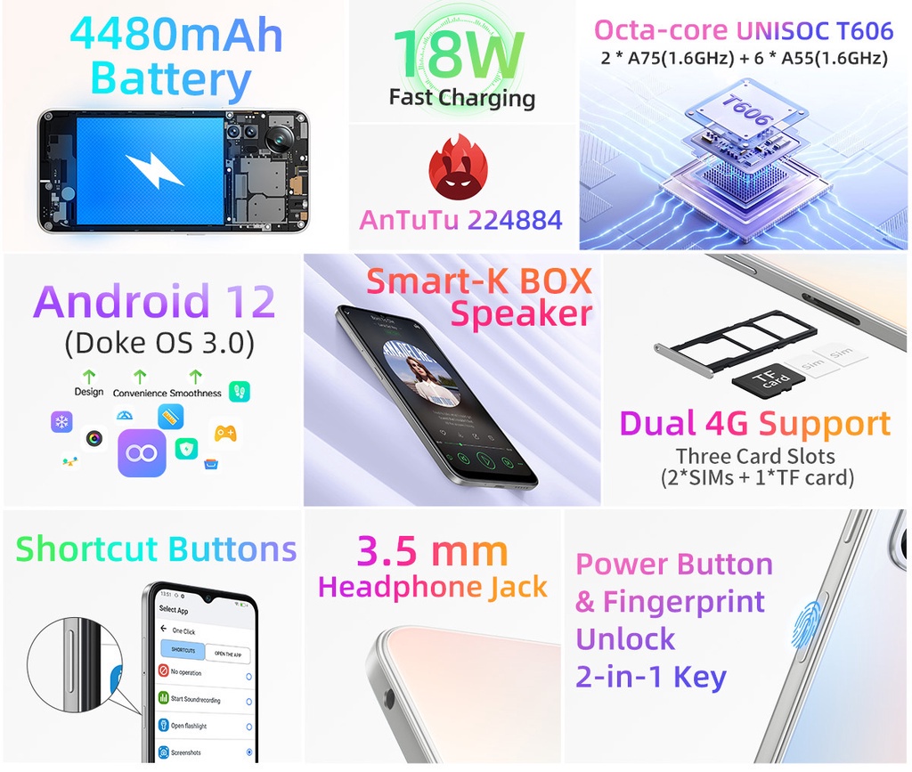 Blackview A85 6.5'' 90Hz Display Unisoc T606 Octa Core 8GB+128GB 50MP Camera 4G Smartphone ...