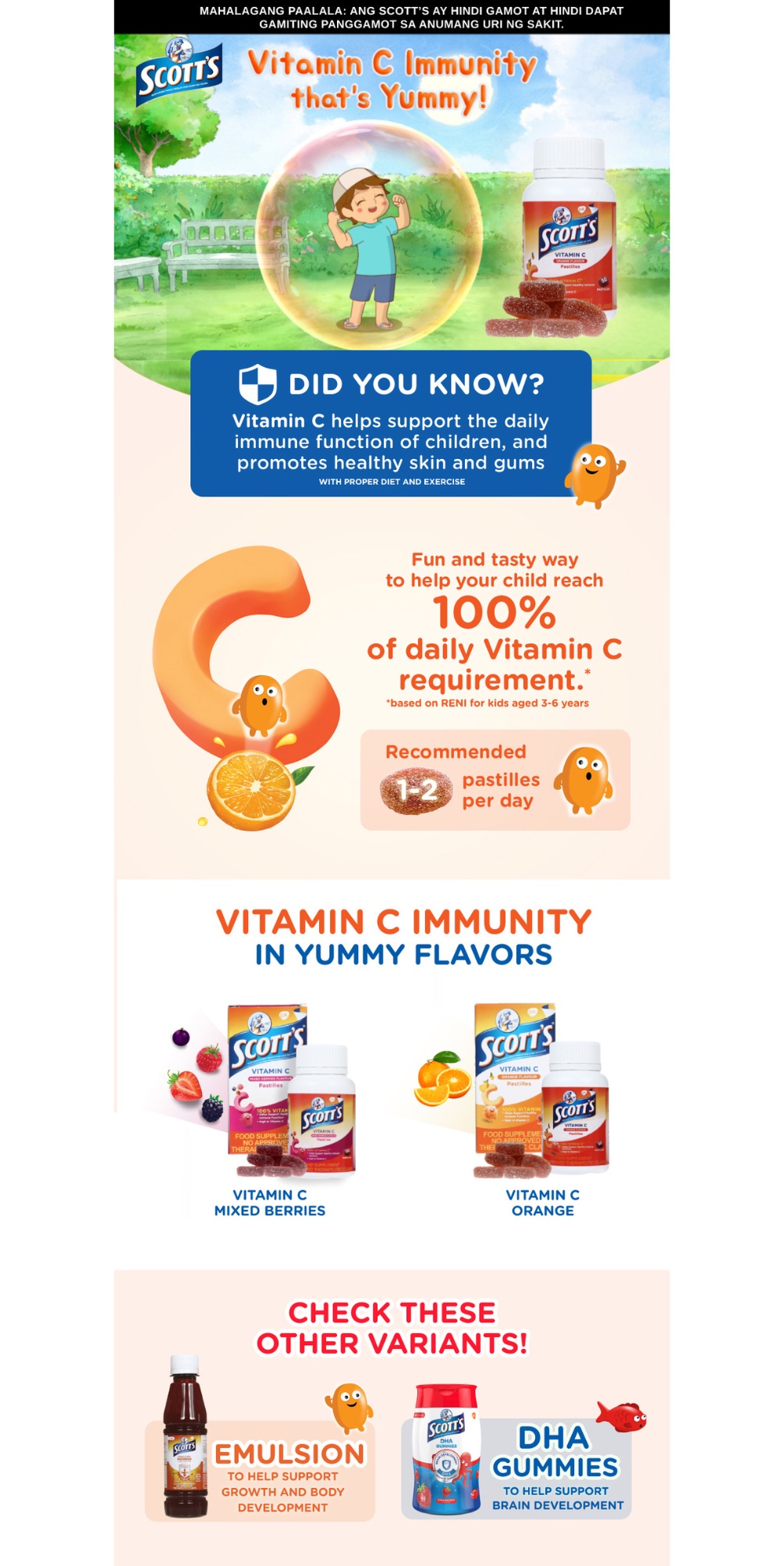 Scott's Pastilles Orange 30s with 100% Vitamin C Helps Support Normal ...