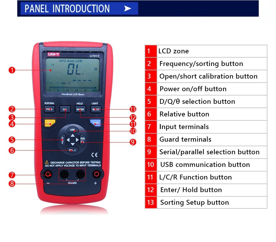 UNIT UT611 UT612 Capacitance Meter LCR Meter 20000 Immersion Resistance ...