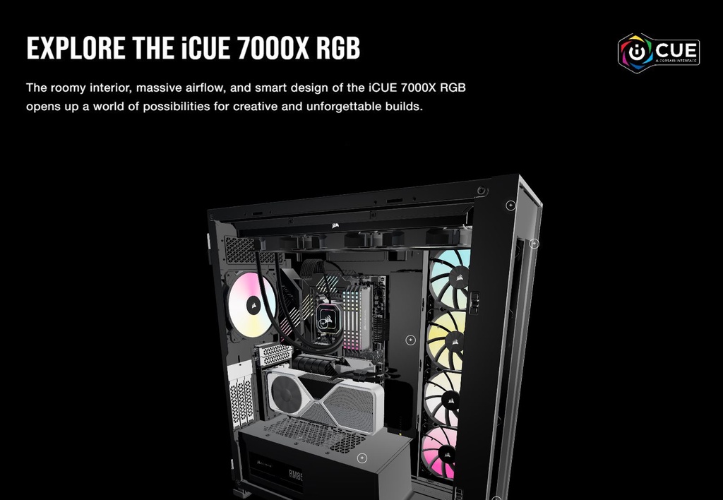 CORSAIR 7000X Full Tower ATX PC Case iCUE RGB Slide-On Tempered 9 Drive ...