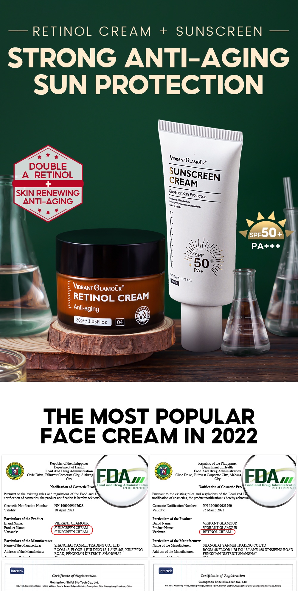 VIBRANT GLAMOUR Anti-aging Sunblock Set Retinol Face Cream Whitening ...