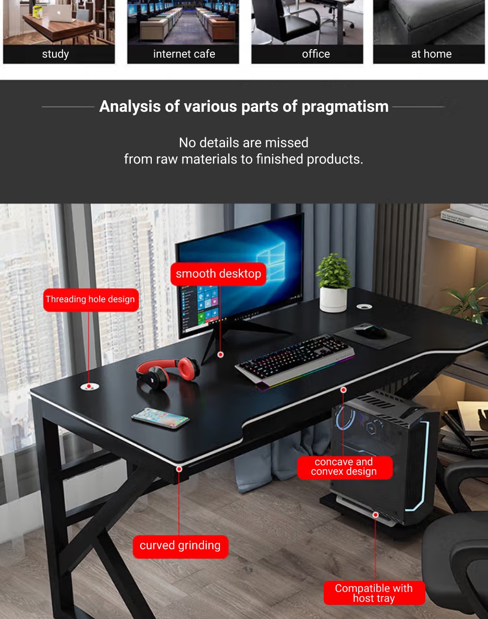 FEILI Gaming table 100CM 120CM gaming desk home computer table gaming ...
