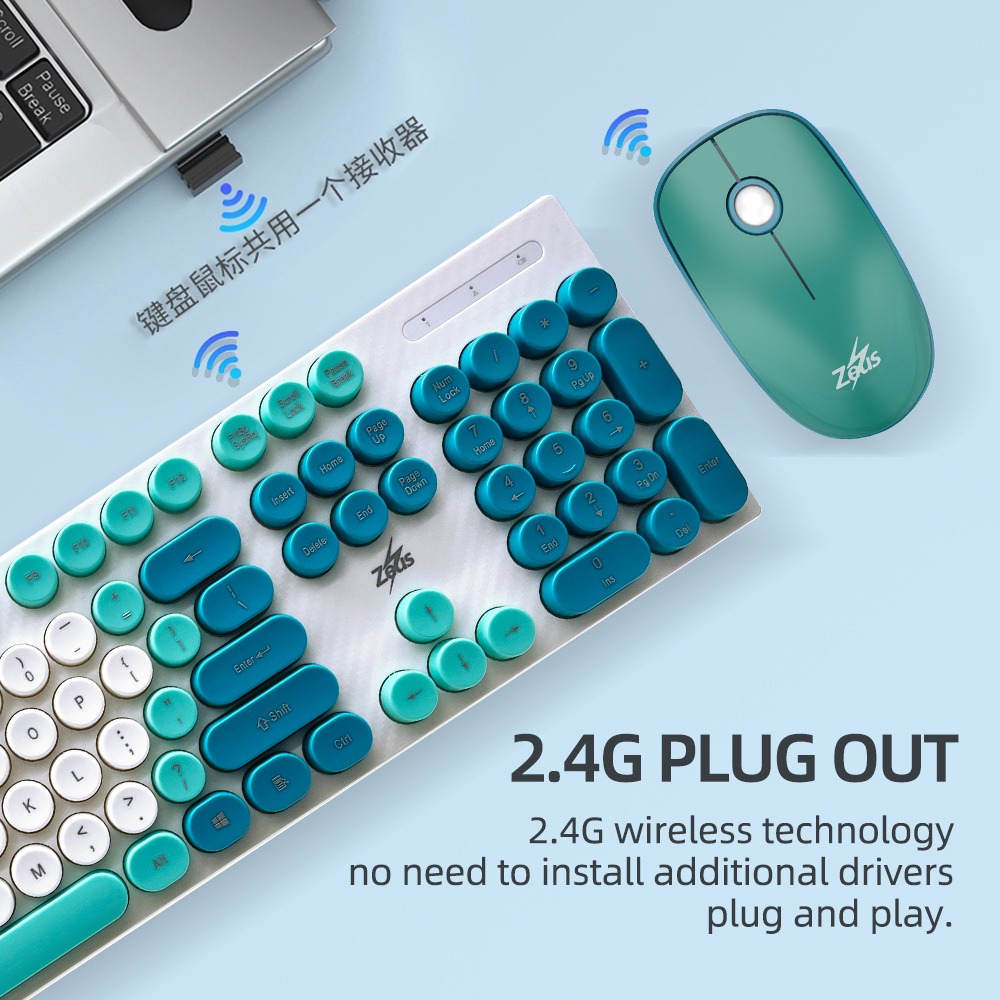 Zeus K-200 Rainbow Slim 2.4GHz Wireless Keyboard And Mouse Set W/ USB ...