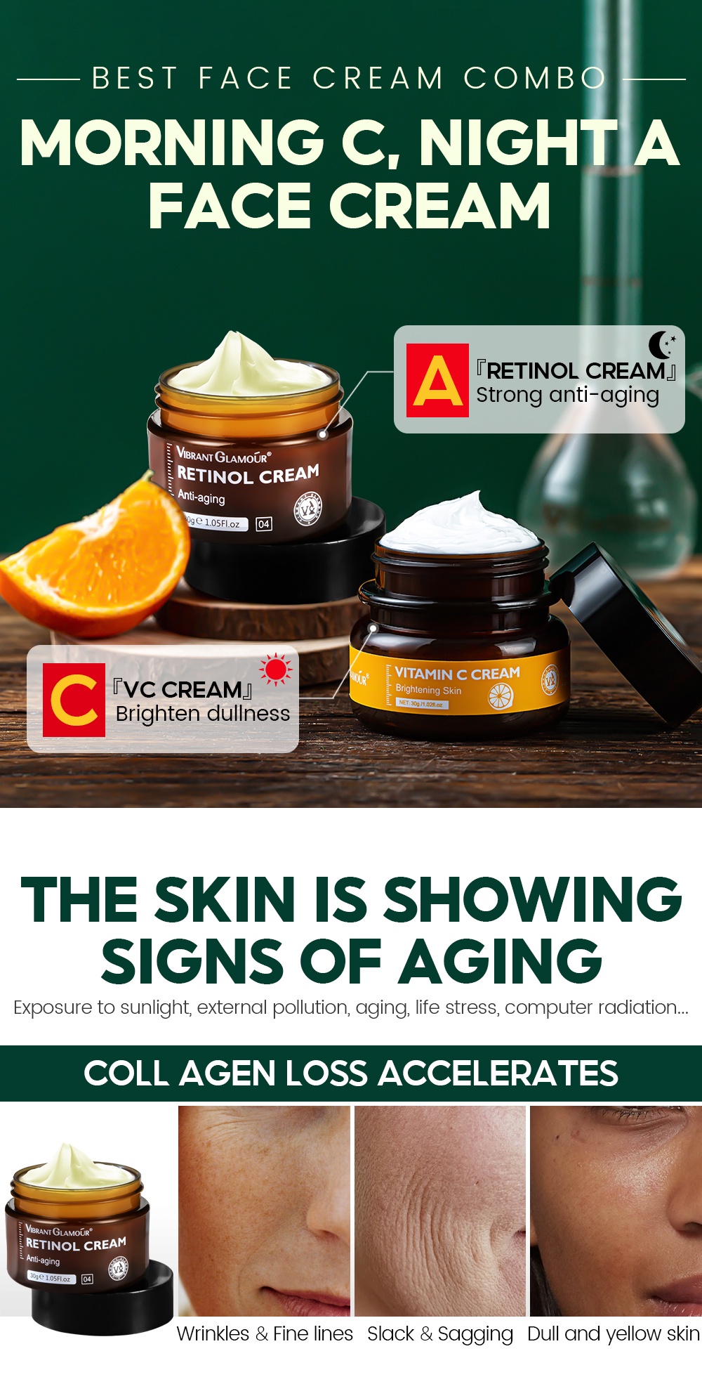 VIBRANT GLAMOUR Morning C Night A Cream Set 2PCS Retinol Vitamin C ...